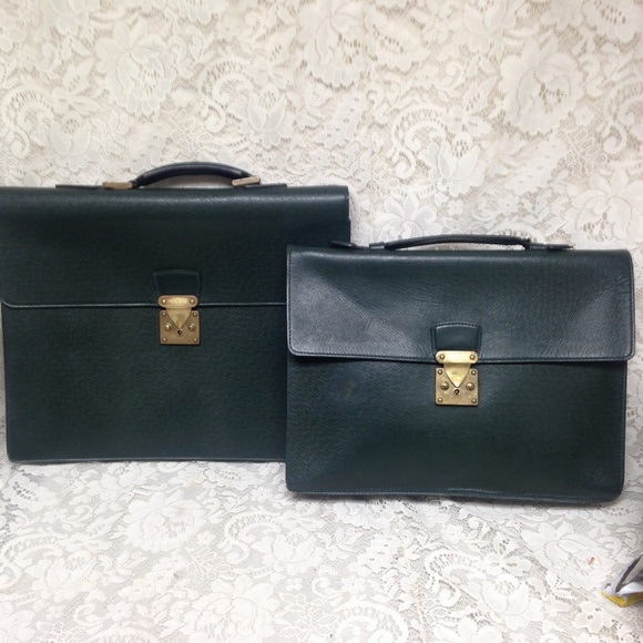 Louis Vuitton | Bags | Louis Vuitton Green Taiga Leather Xl Briefcase ...